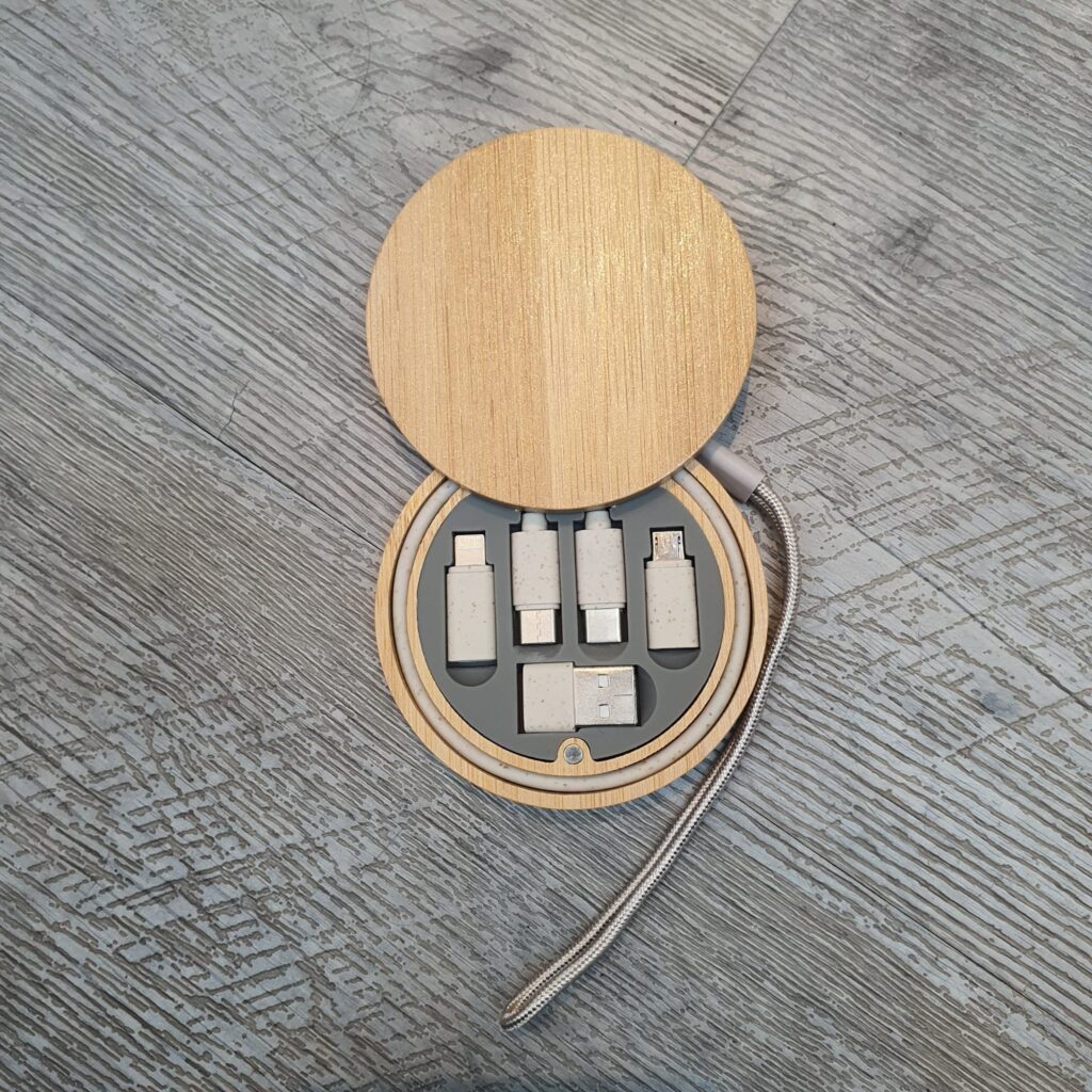 Universal Bamboo Charging Cable Kit - PrintnGift - Corporate Gift Singapore